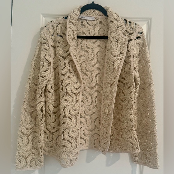 Zara | Jackets & Coats | Zara Cream Swirl Patterned Shell Blazer | Poshmark